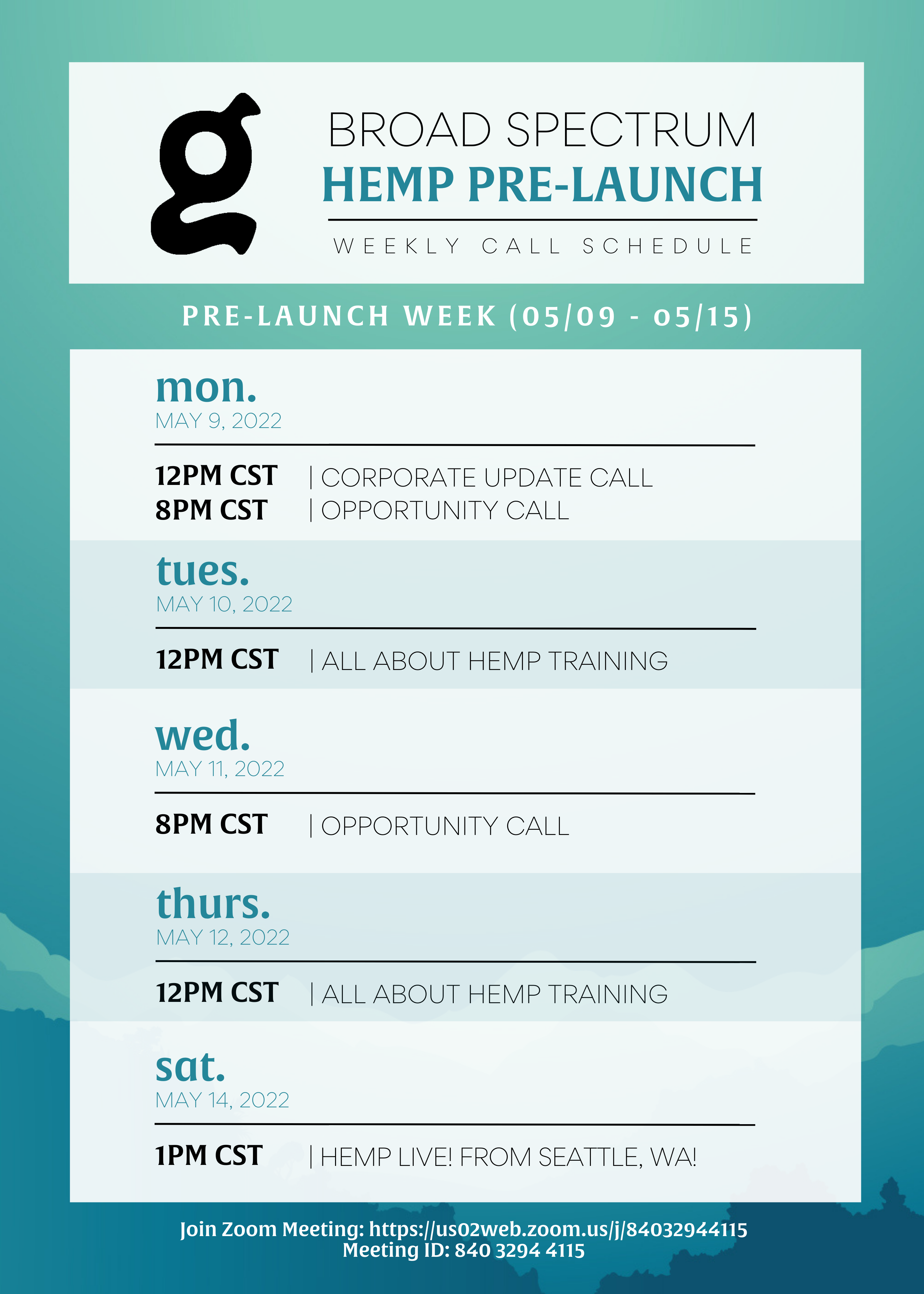 Hemp Launch Call Schedule | Globallee Training